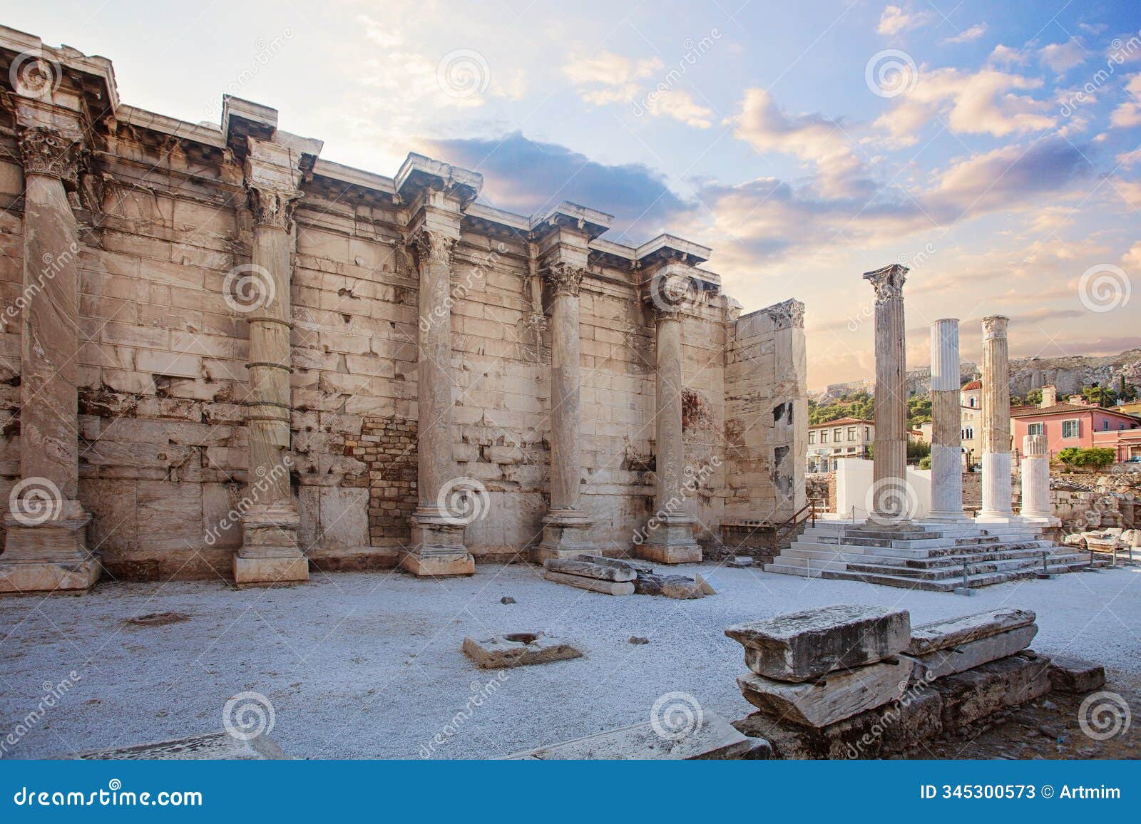 West Wall of the Library of Hadrian in Athens Stock Image - Image of ...
