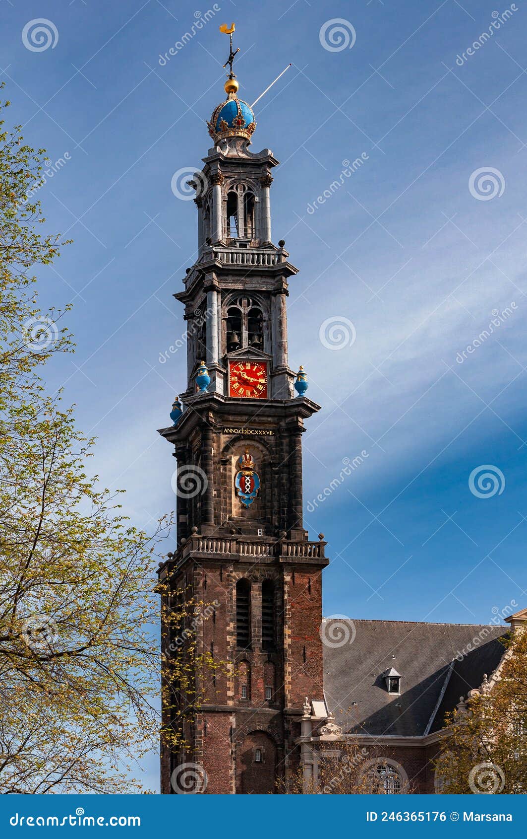 Westerkerk Tower stock photo. Image of church, river - 246365176