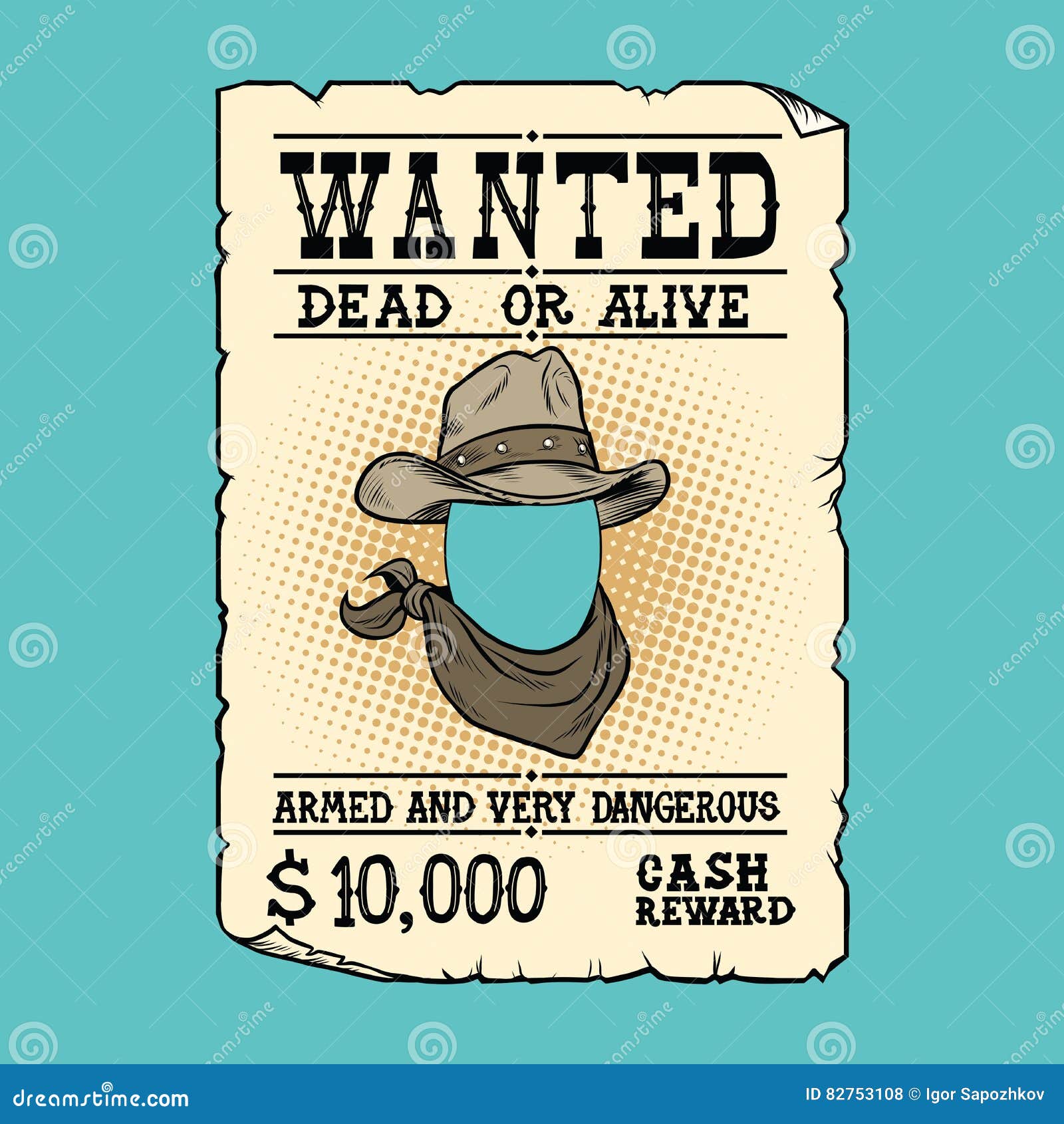 Wanted Dead Or Alive Blank Poster Template Cartoon Vector ...
