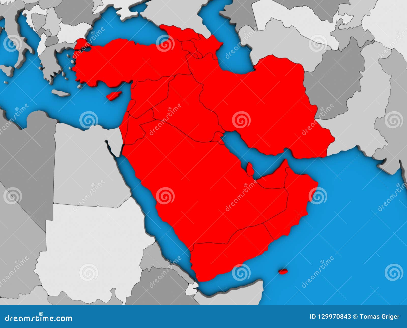 Western Asia on 3D map stock illustration. Illustration of region ...