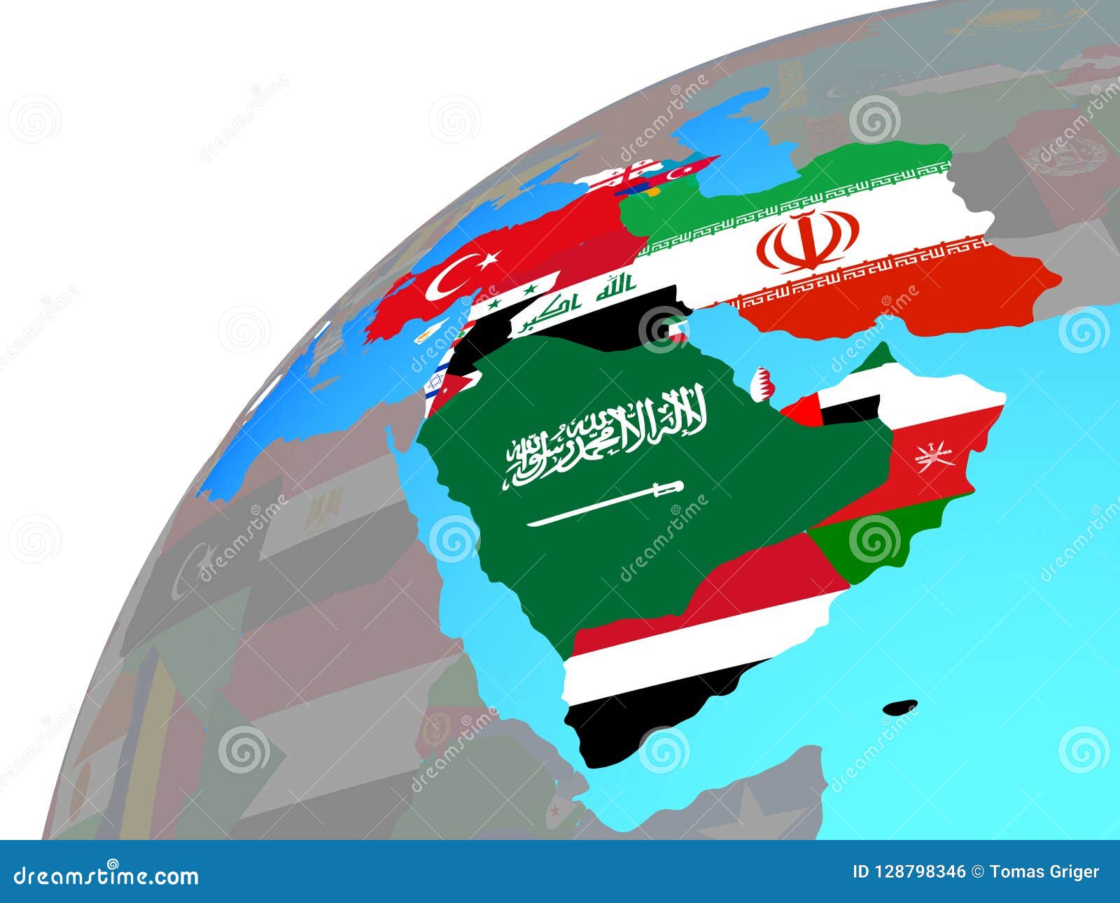 Western Asia with Flags on Globe Stock Illustration - Illustration of ...