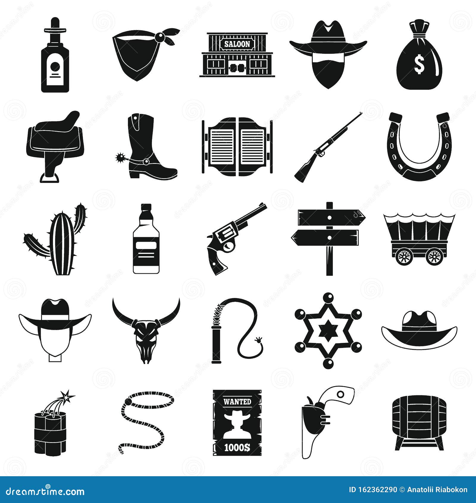 Cowboy Icons.Vector Wild West Pictograms Isolated | CartoonDealer.com ...