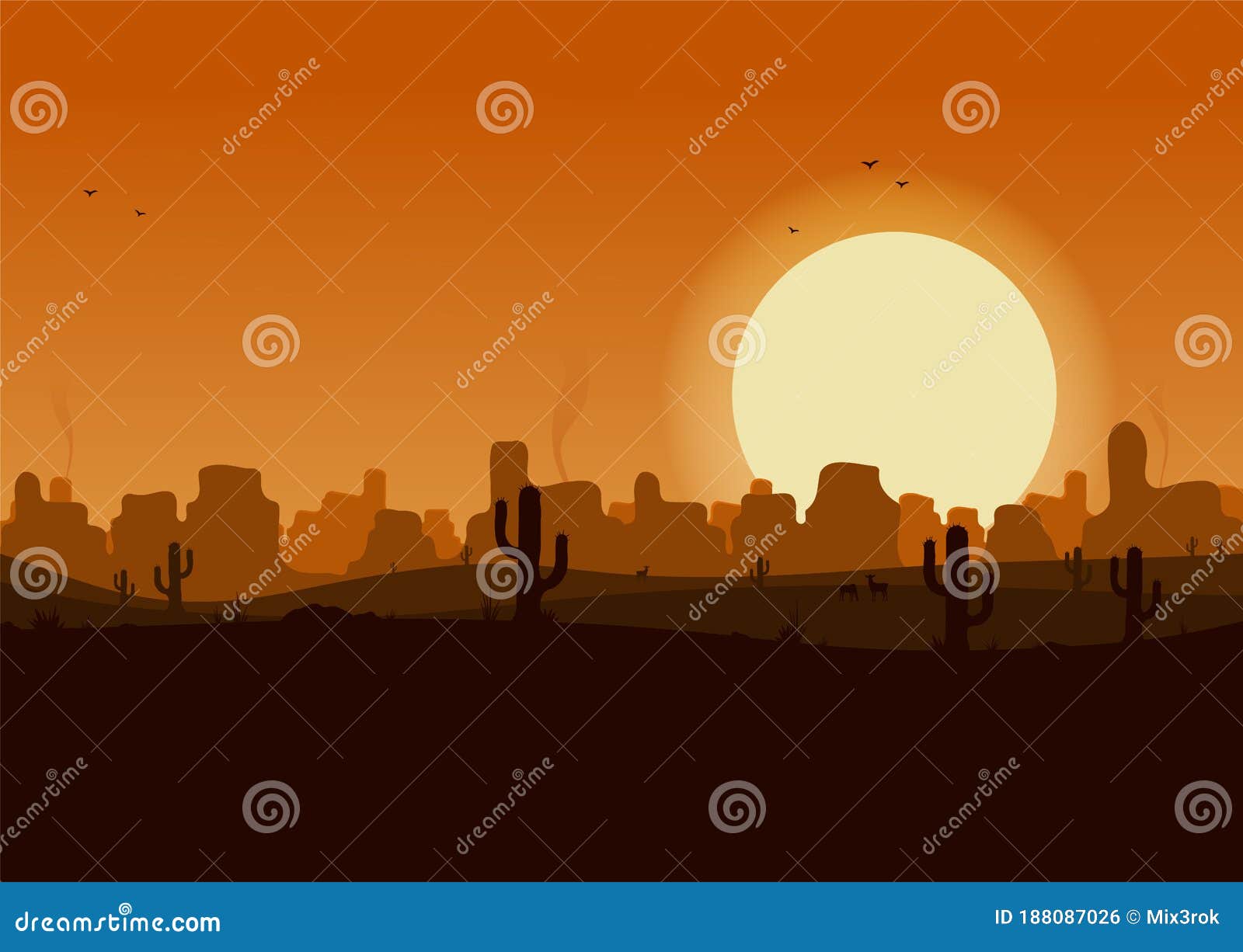 Western Desert Landscape at Sunset Vector Illustration Stock Vector ...
