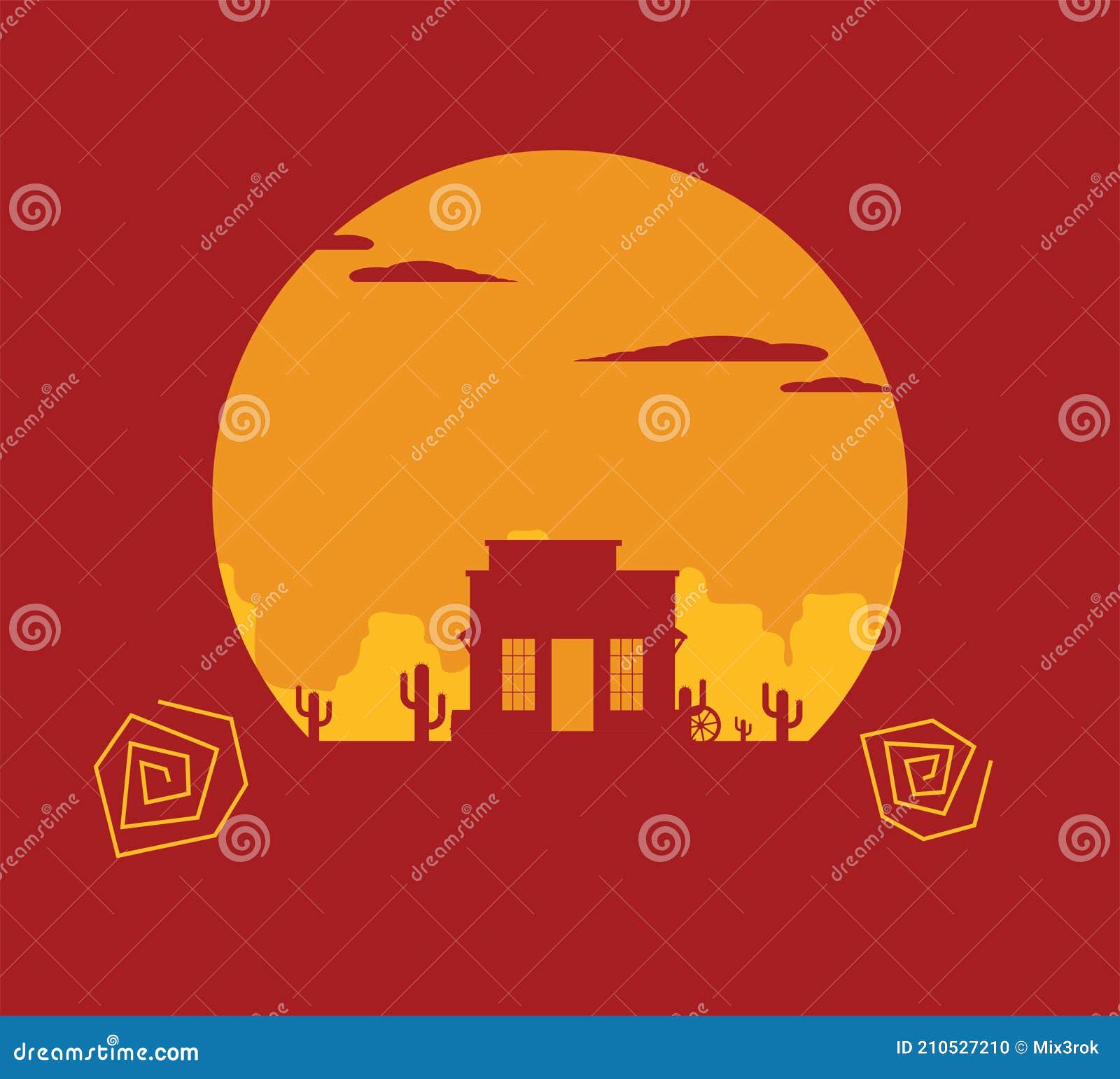 Western Desert Landscape at Sunset Vector Illustration Stock Vector ...