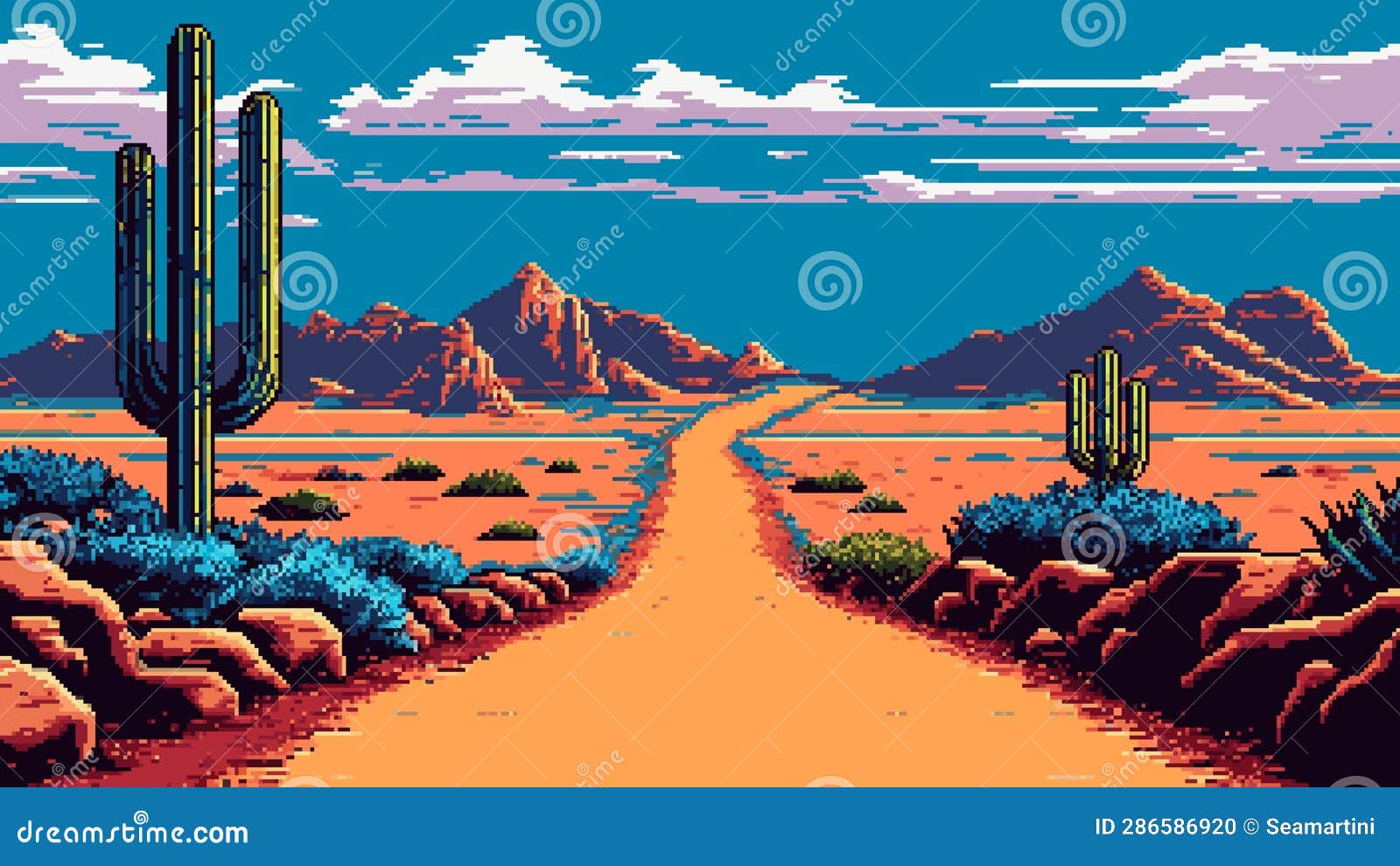 Western Desert Road Landscape. Ai 8bit Pixel Art Stock Vector ... Western Desert Road Landscape. Ai 8bit Pixel Art Stock Vector ...