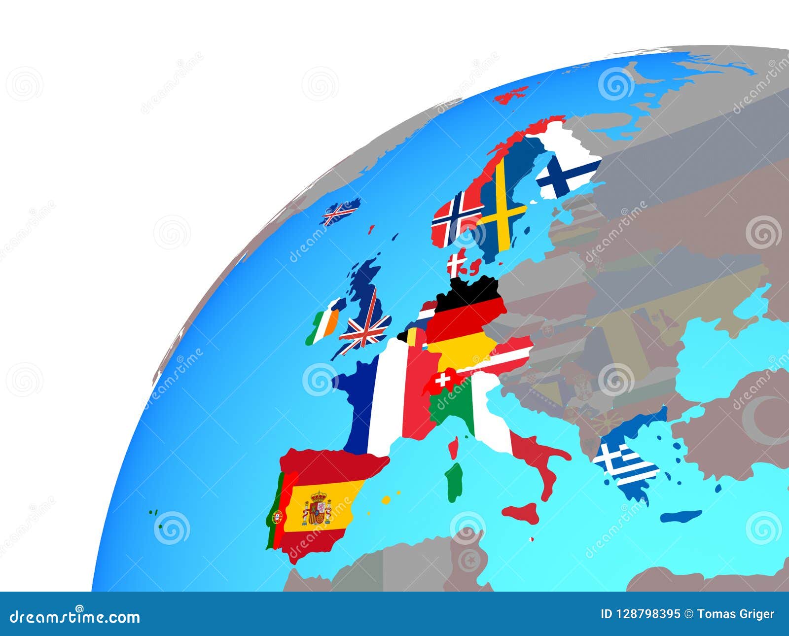 Western Europe with Flags on Globe Stock Illustration - Illustration of ...
