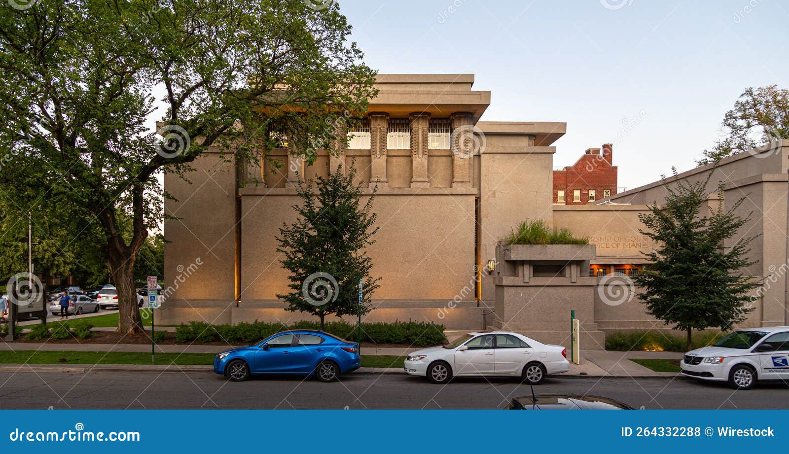 Western Facade of the Unity Temple Building Designed by Frank Lloyd ...