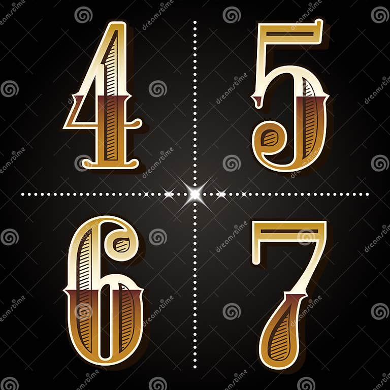 Western Gradient Alphabet Letters Vintage Numbers Vector 4,5,6, Stock ...