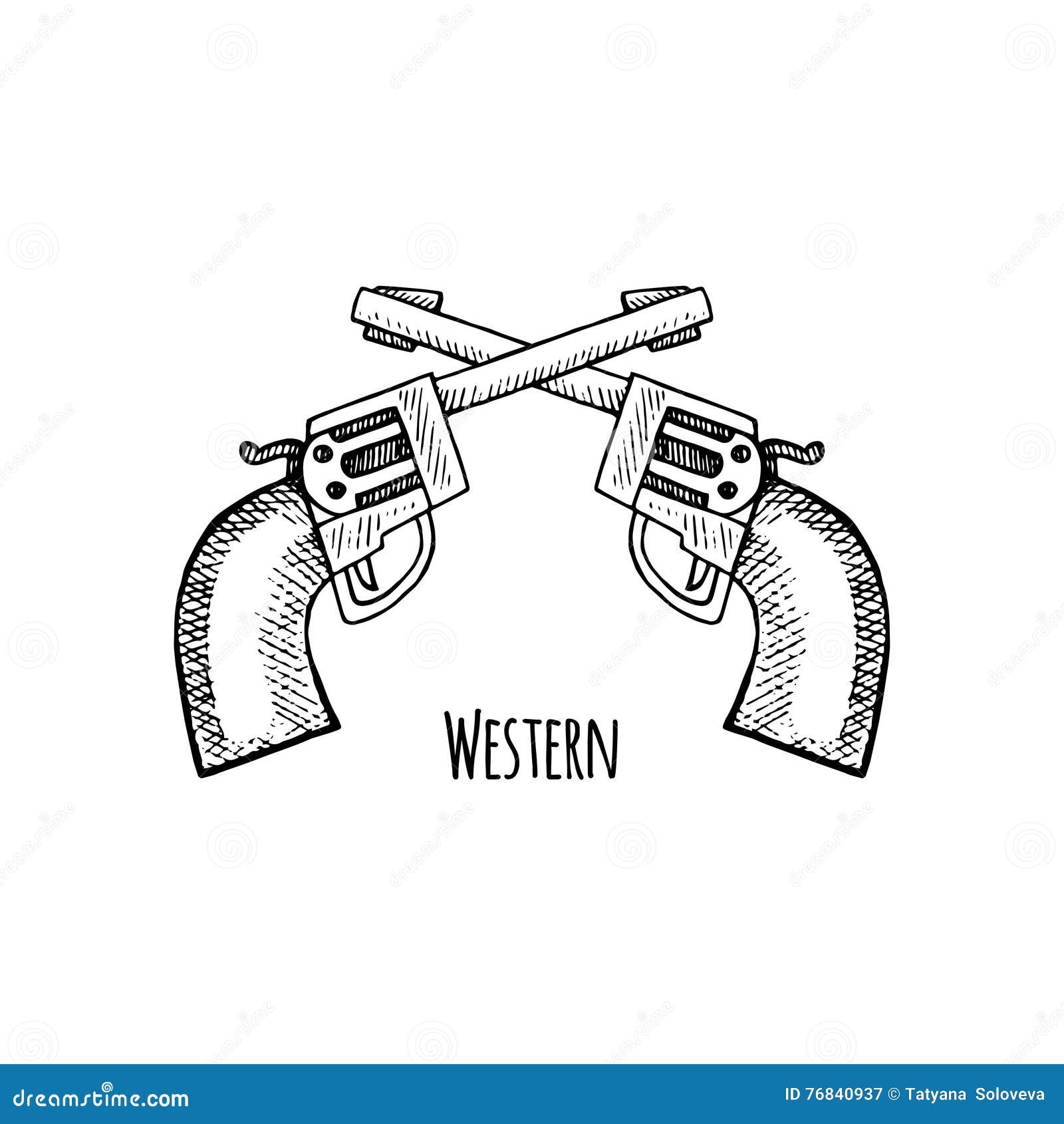Western Hand Draw Sketch Revolvers Vector. | CartoonDealer.com #76840937