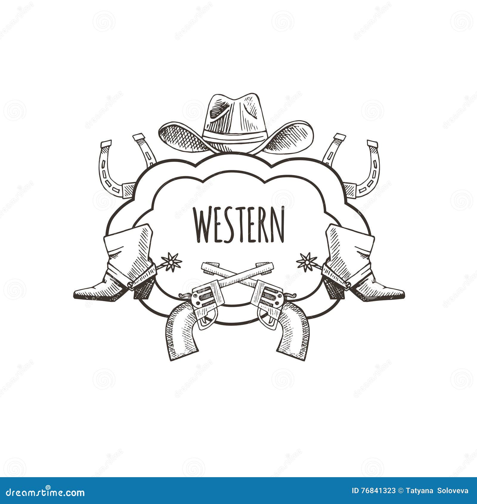Western Hand Draw Sketch Vector Set. Stock Illustration - Illustration ...