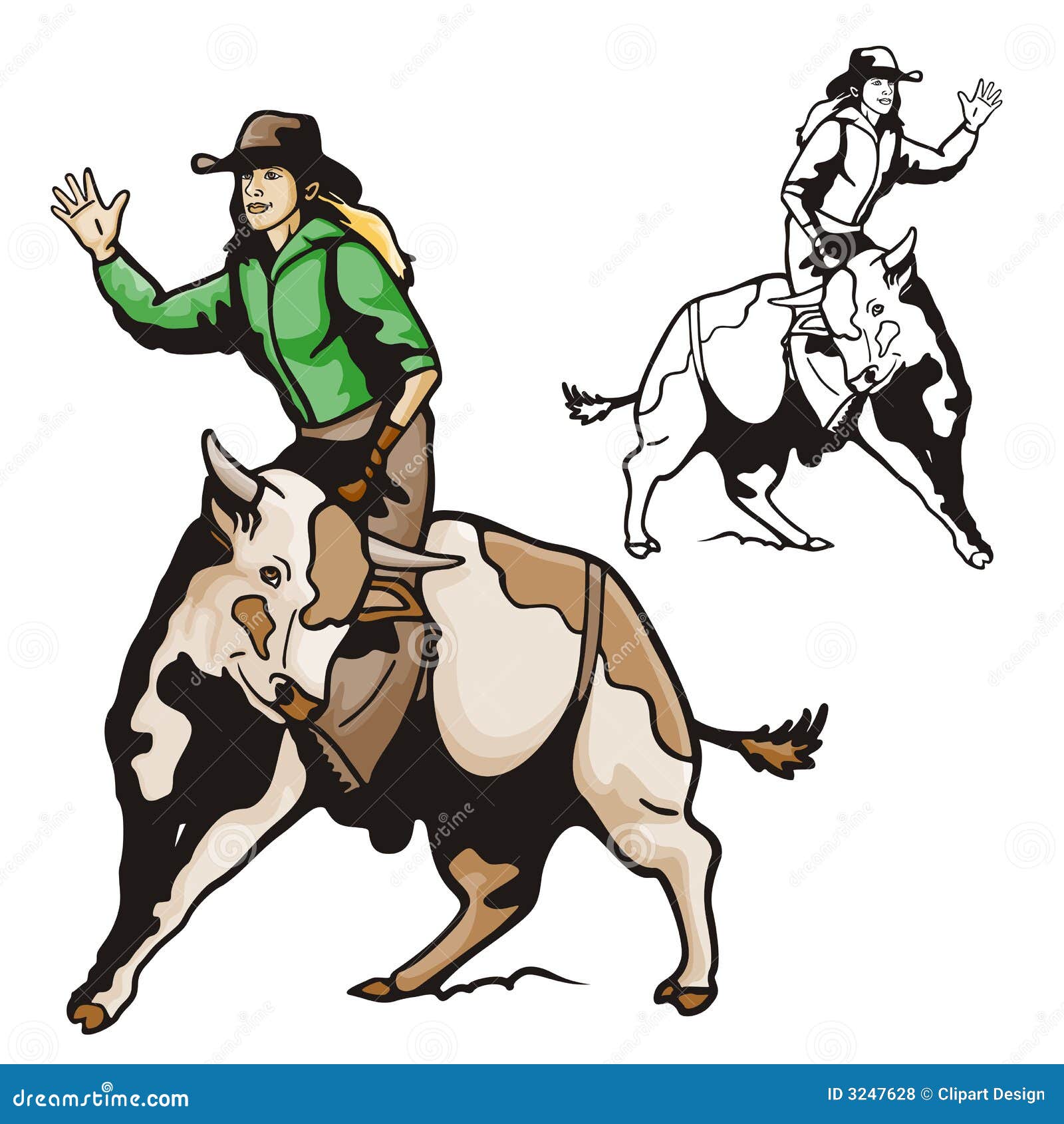 Rodeo Cowgirl Riding A Horse, Retro Style Poster. Cartoon Vector ...