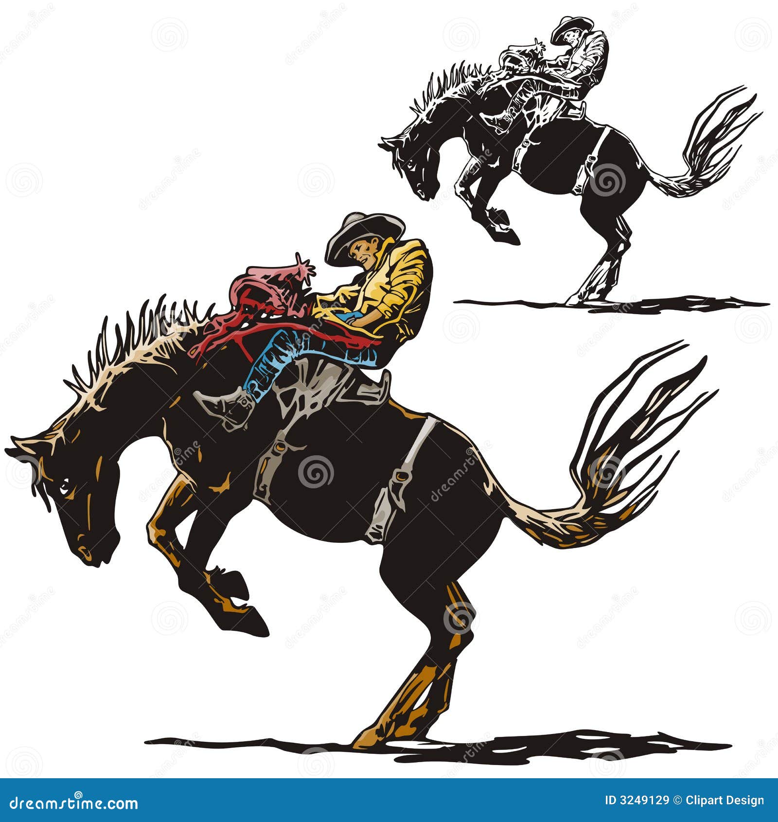 Rodeo Cowboy Riding Bucking Bronco Side View Continuous Line Drawing ...