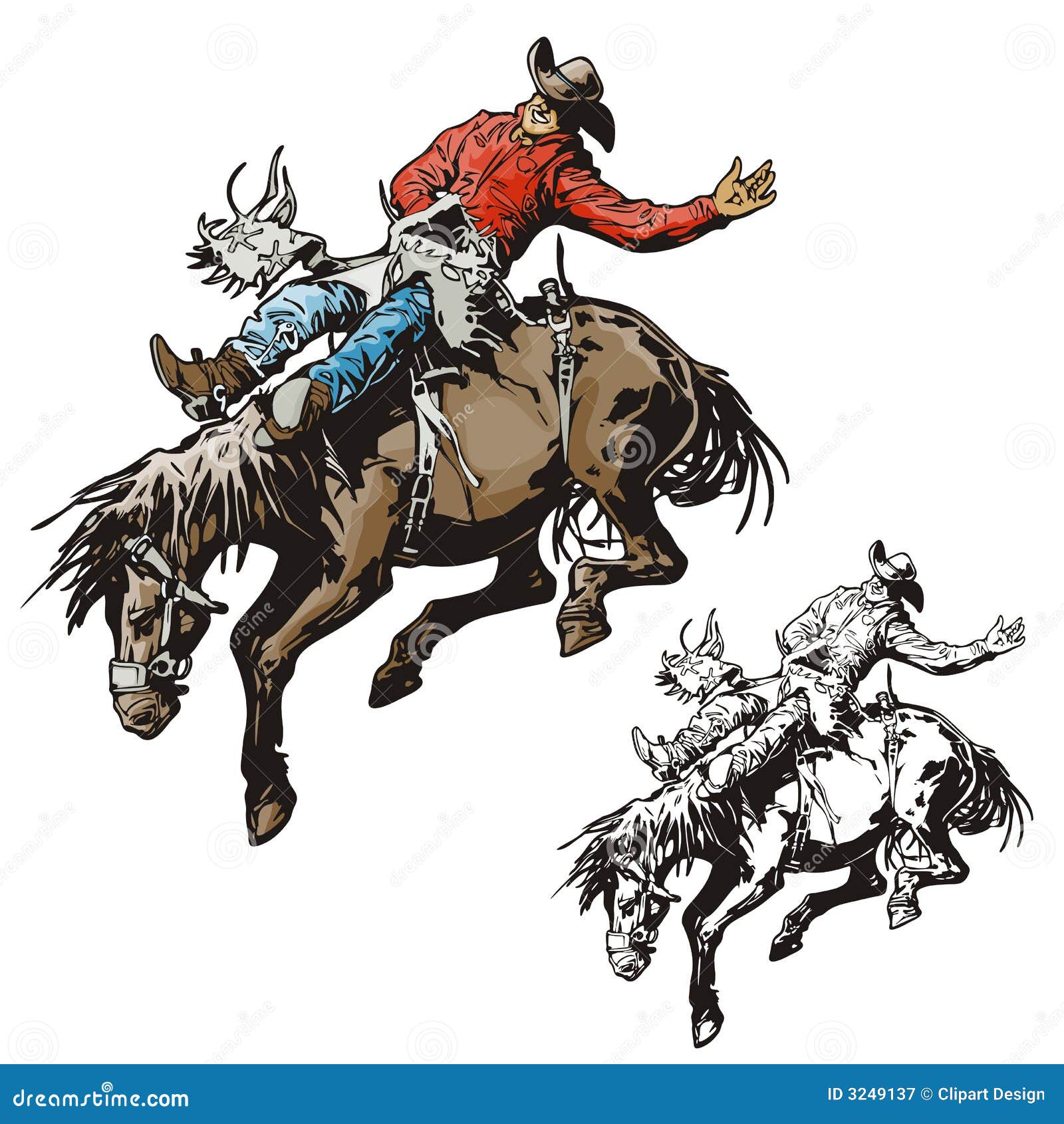 Rodeo Cowboy Bull Riding Cartoon Vector Illustration | CartoonDealer ...