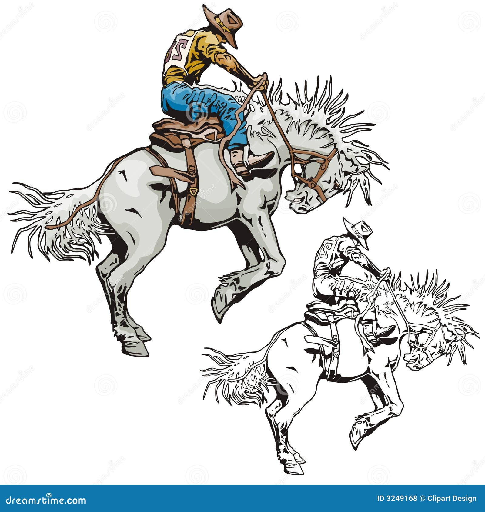 Rodeo Cowboy Riding Bucking Bronco Side View Continuous Line Drawing ...