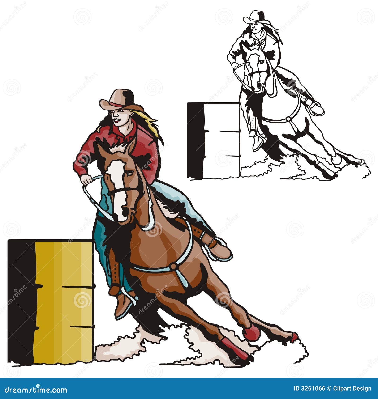 Barrel Racing Design With Female Horse And Rider Silhouette Image Black ...