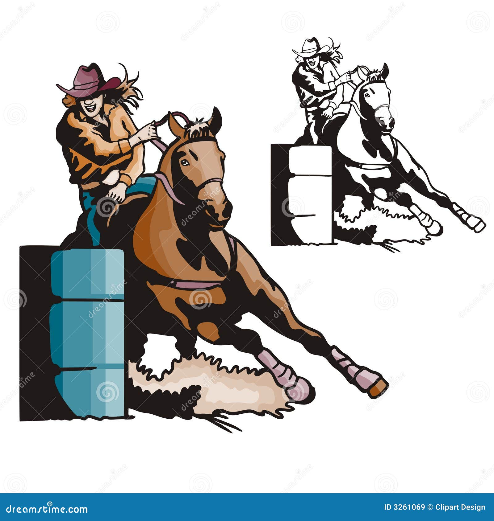 Set Of Barrel Racing With Horse Cartoon Icon Design Template With ...