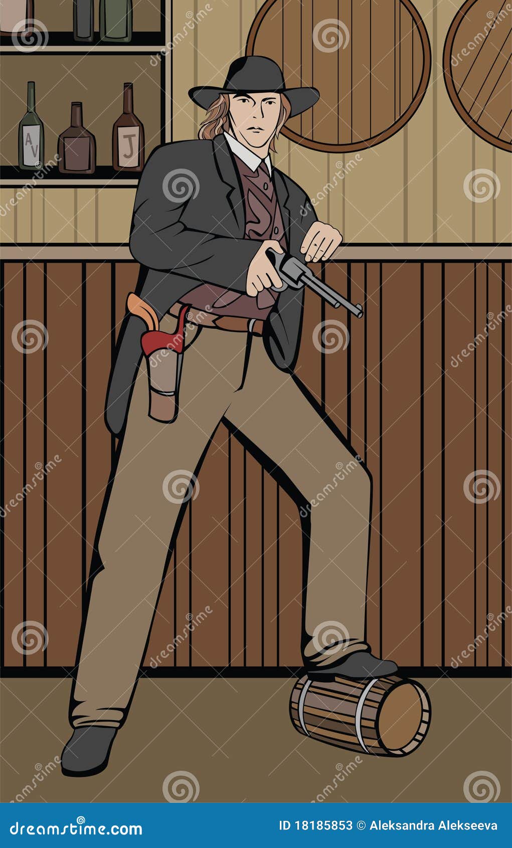 Western Man with Gun Standing in Saloon Stock Vector - Illustration of ...