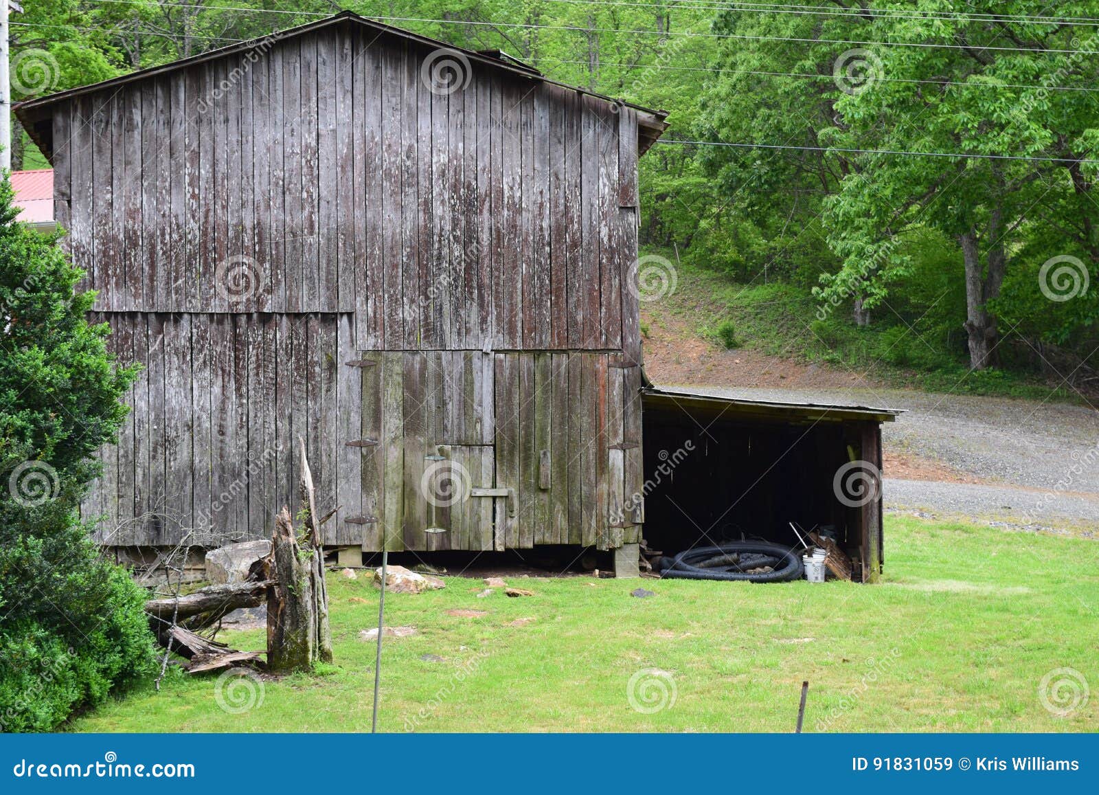 Western NC Rural Country Mountain Barn with a Side Lean-to Stock Image ...