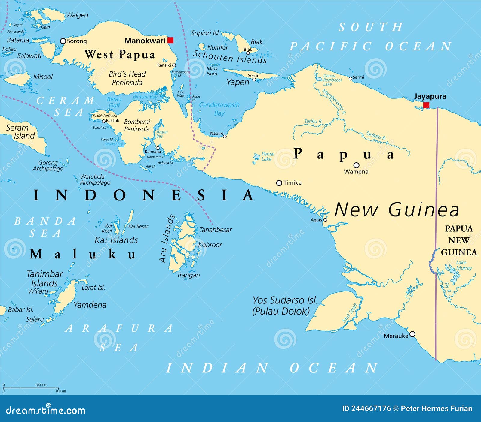 Western New Guinea, Papua, a Part of Indonesia, Political Map Stock ...
