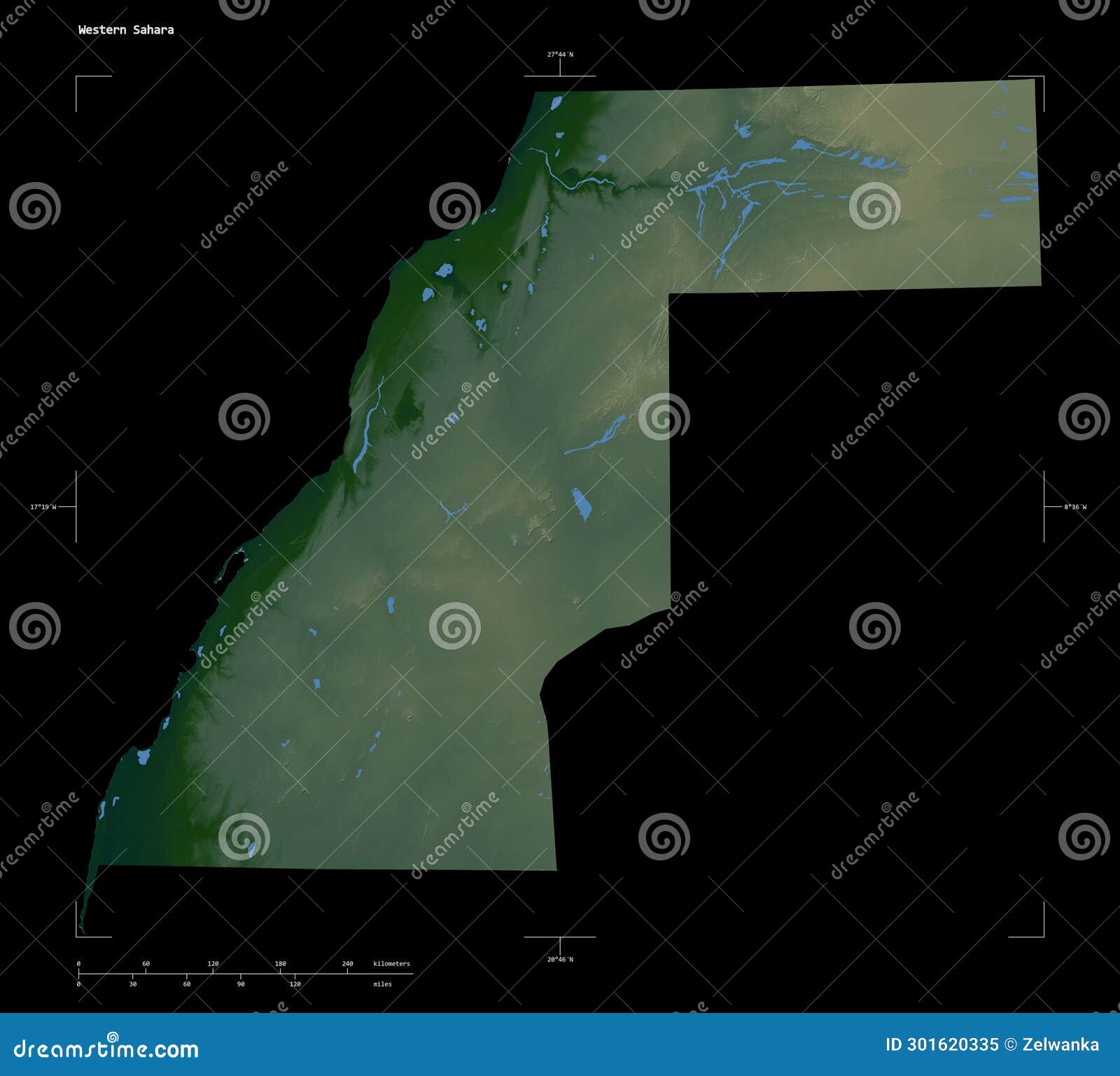Western Sahara Shape on Black. Physical Stock Illustration ...