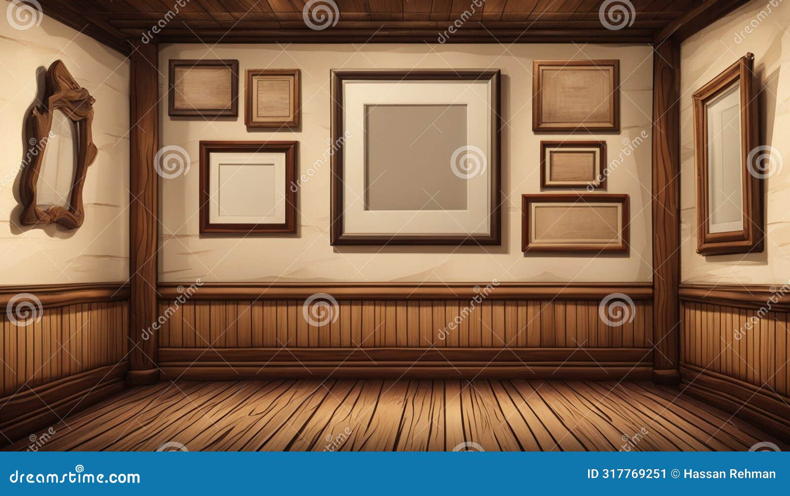 Western Saloon Floor and Wall with Empty Picture Frames Stock ...