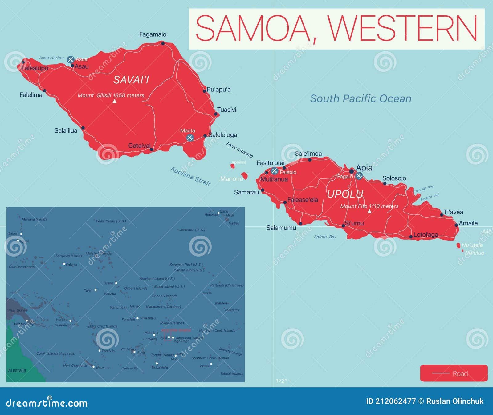 Western Samoa Detailed Editable Map Stock Vector - Illustration of pago ...