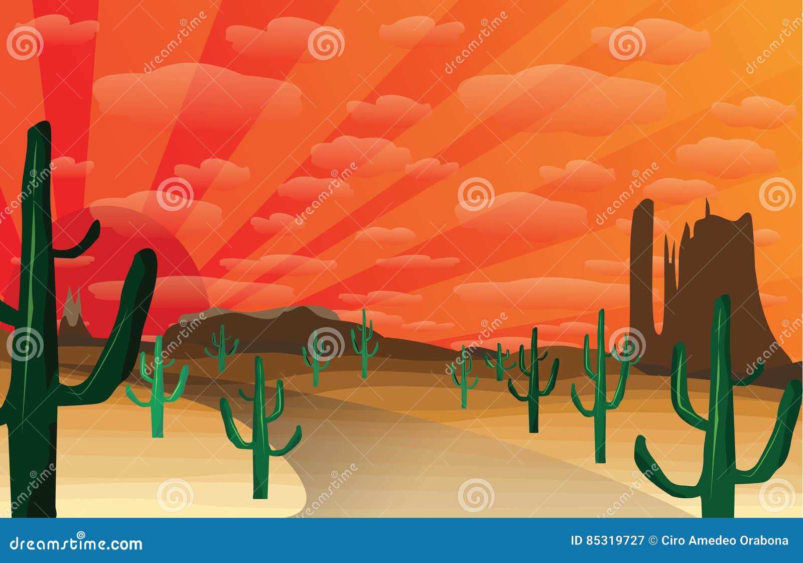 Western scene stock vector. Illustration of cactus, sunset - 85319727