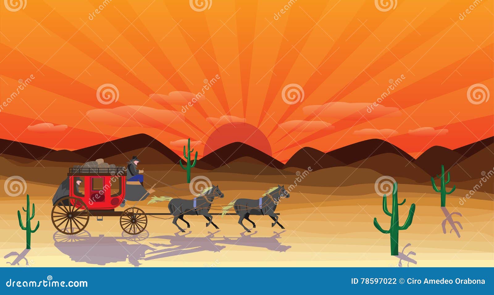 Western scene stock vector. Illustration of landscape - 78597022