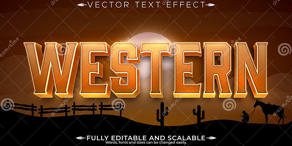 Western Text Effect, Editable Cowboy and Wild Text Style Stock Vector ...