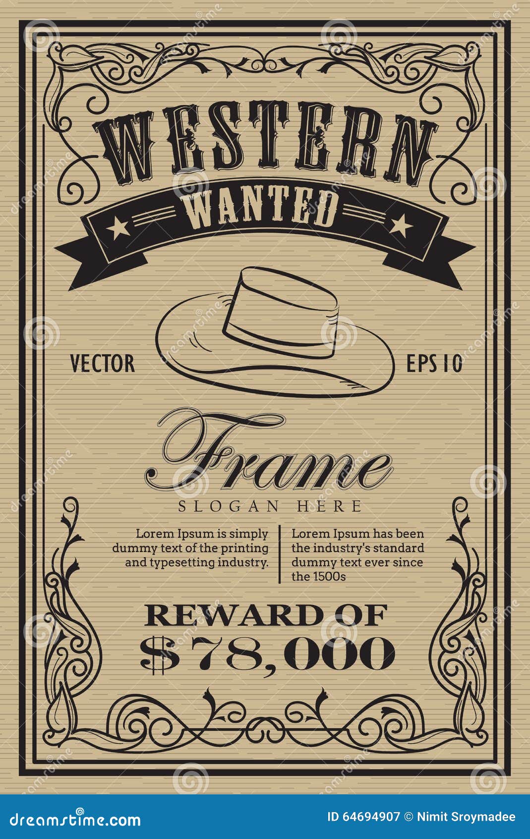 Western Vintage Frame Label Wanted Retro Hand Drawn Vector Stock Vector ...