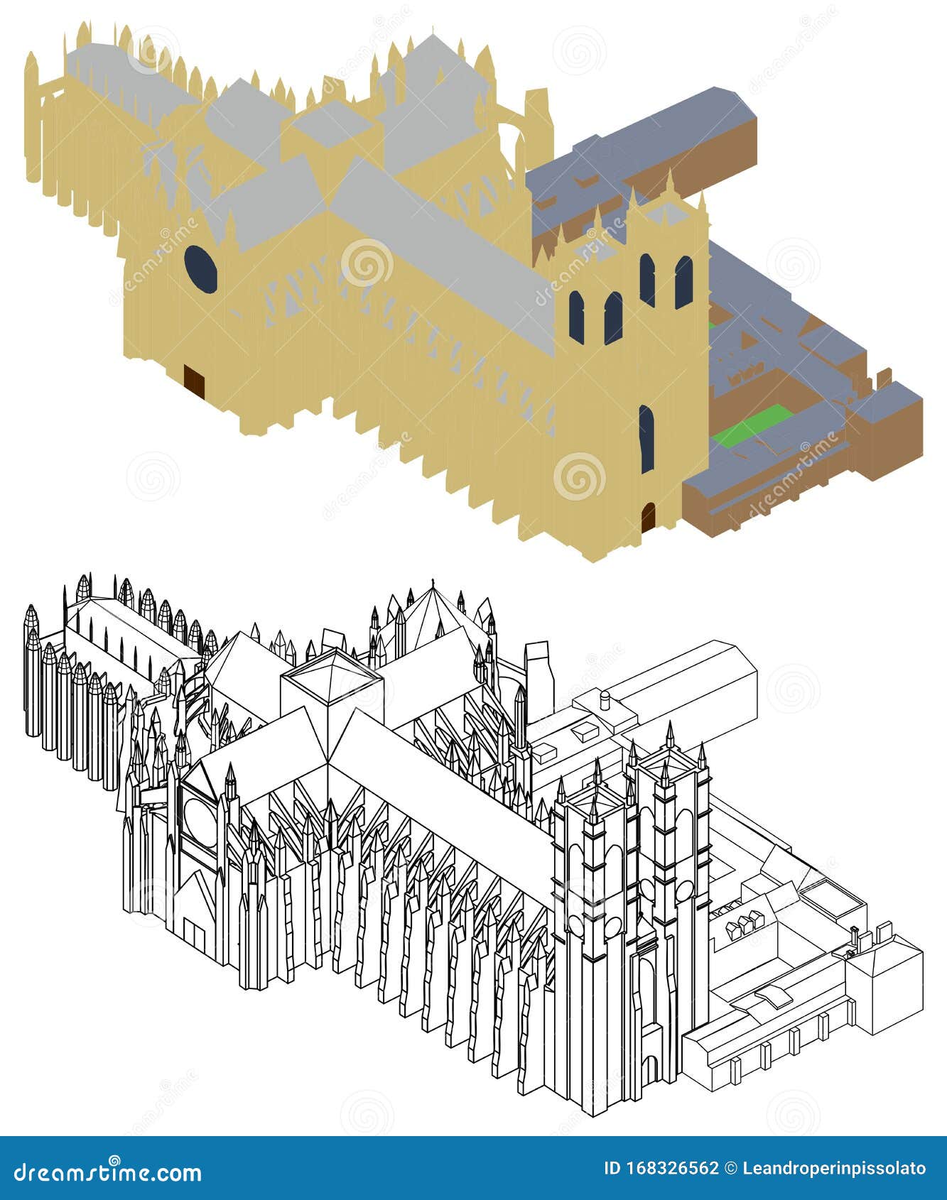 Westminster Abbey Colored Perspective View. Stock Vector - Illustration ...