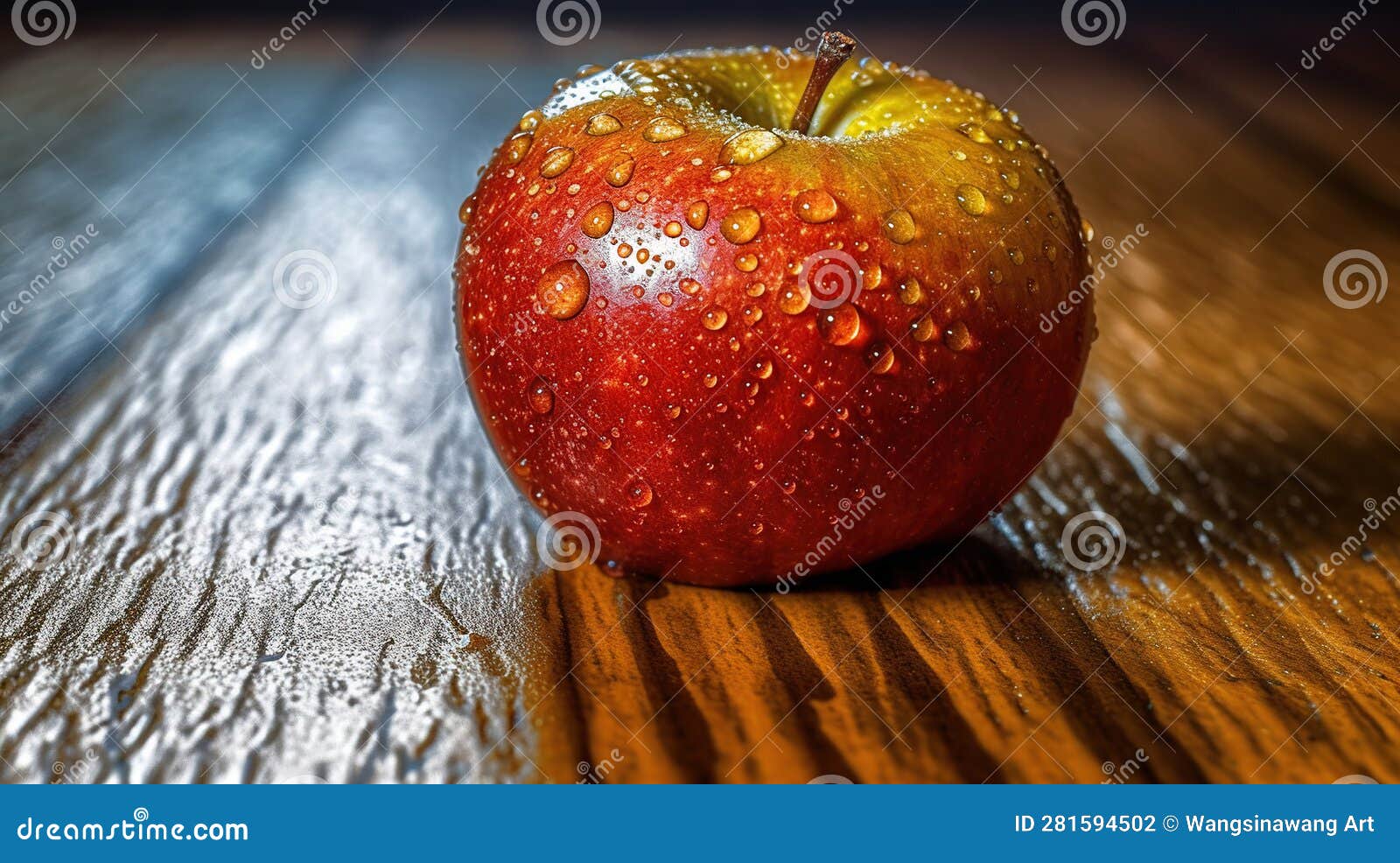 Wet Apple on Wooden Table Generative AI Stock Illustration ...