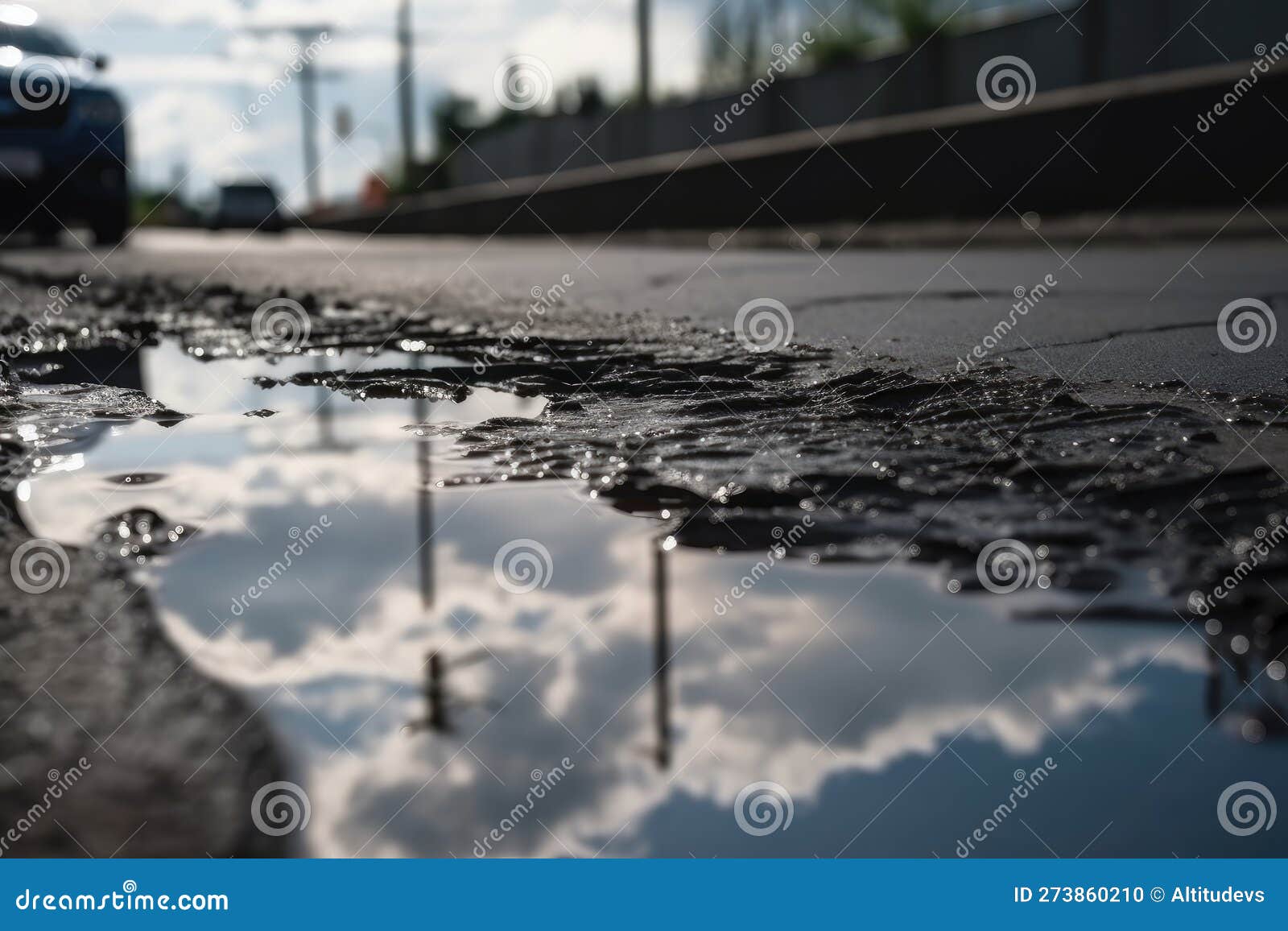 Wet Asphalt, with Puddle and Reflection of the Sky Visible Stock ...