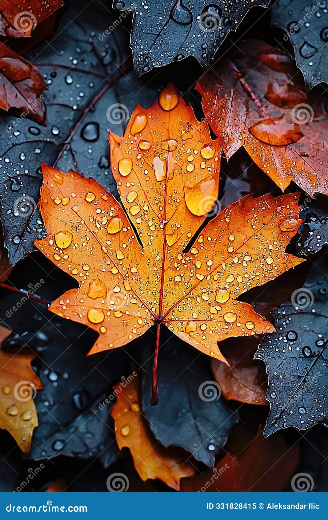 Wet Autumn Leaves Background. Ai Generative Stock Image - Image of ...