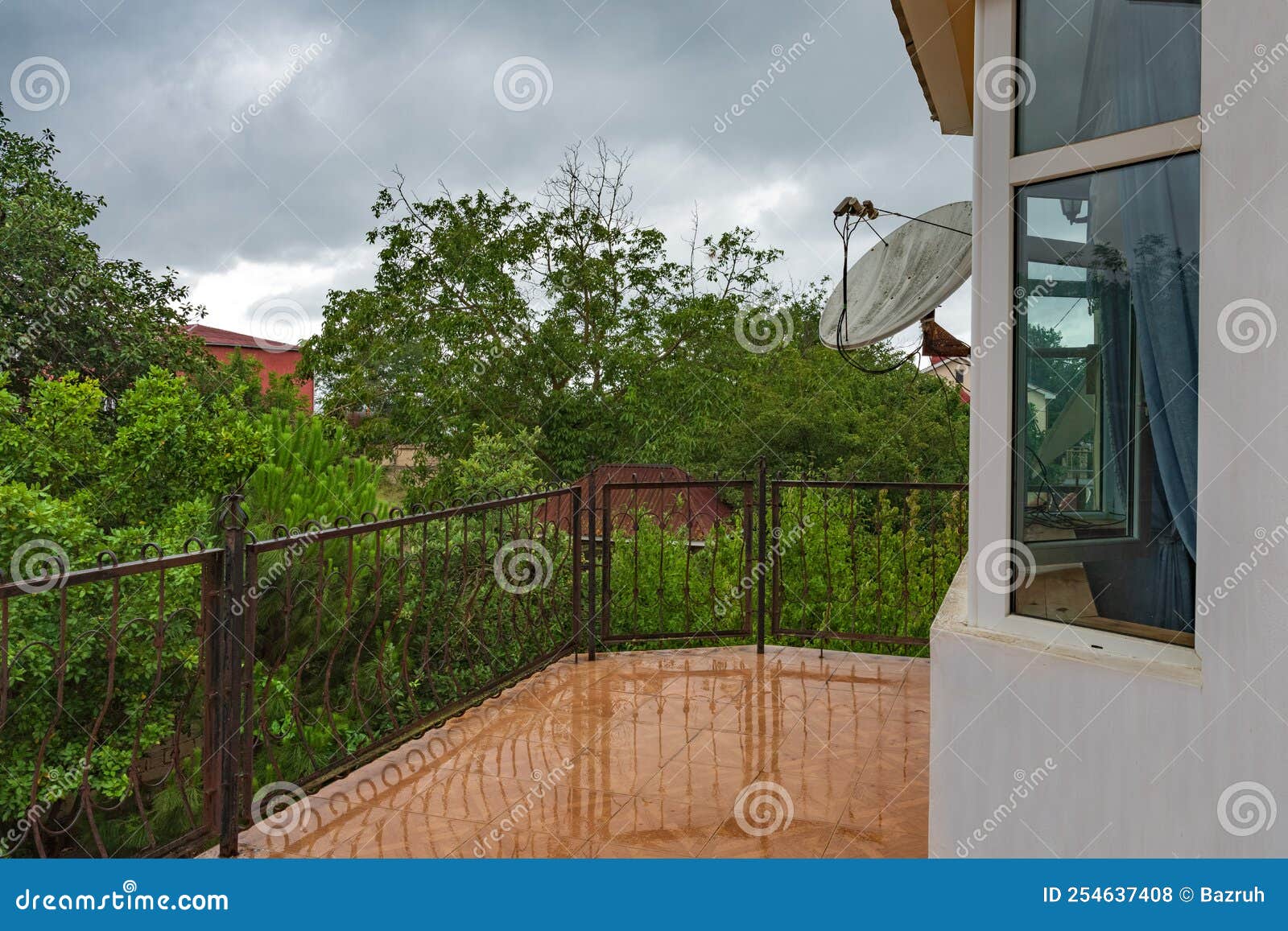 Wet Balcony of a Country House after Rain Stock Photo - Image of ...