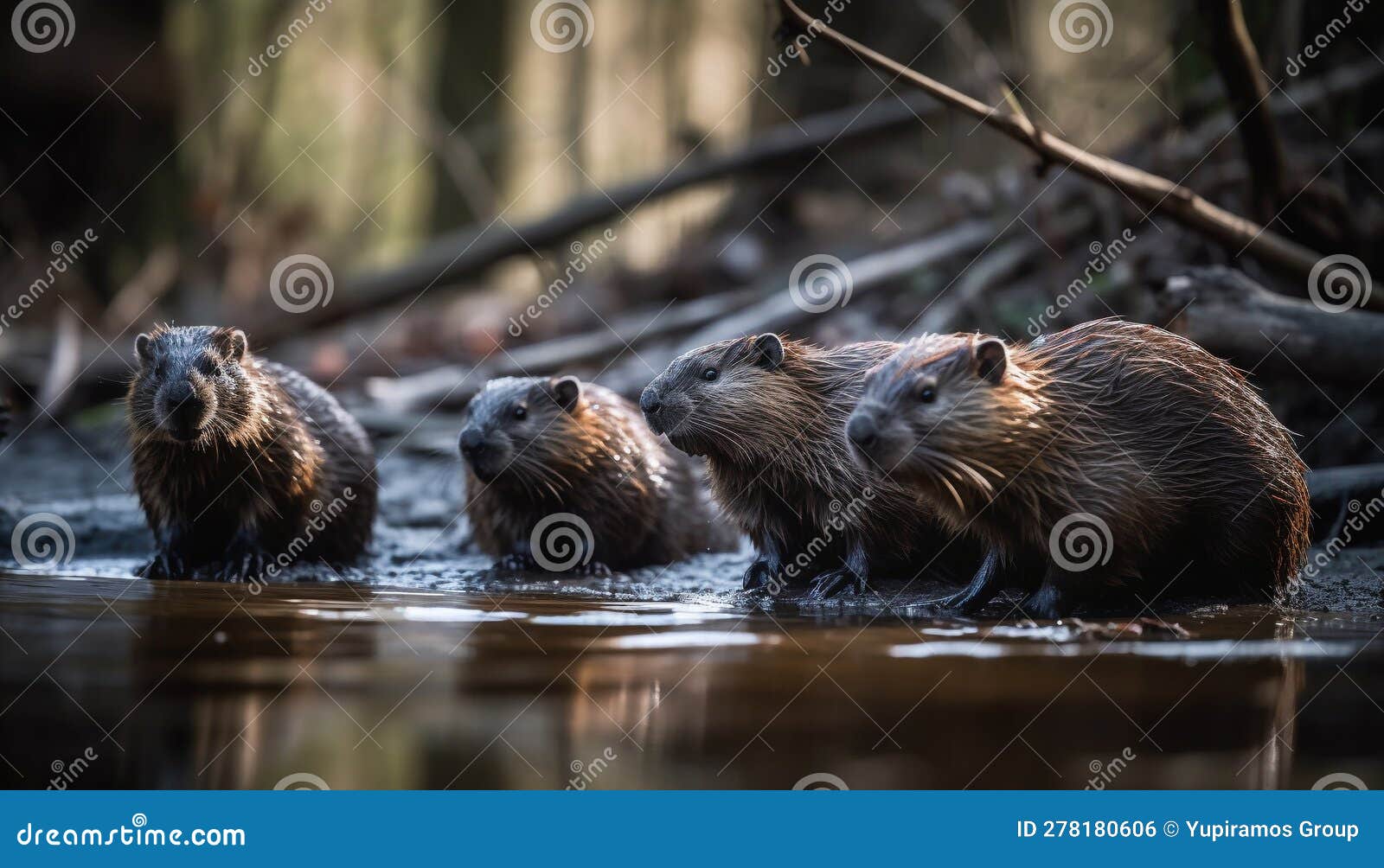 Wet Beaver Plays in Pond with Nutria Generated by AI Stock Illustration ...