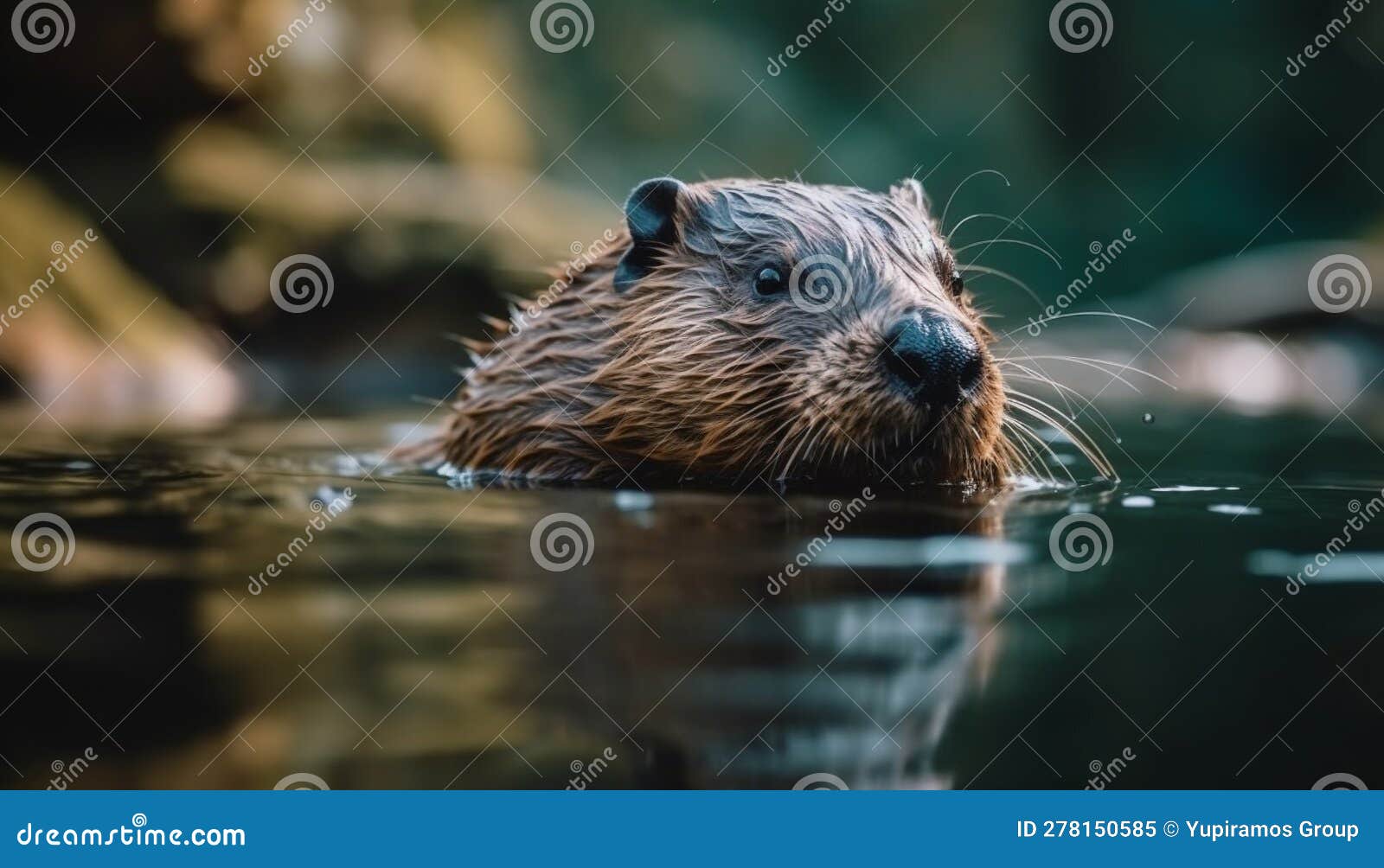 Wet Beaver Swimming in Tranquil Pond Reflection Generated by AI Stock Illustration ...