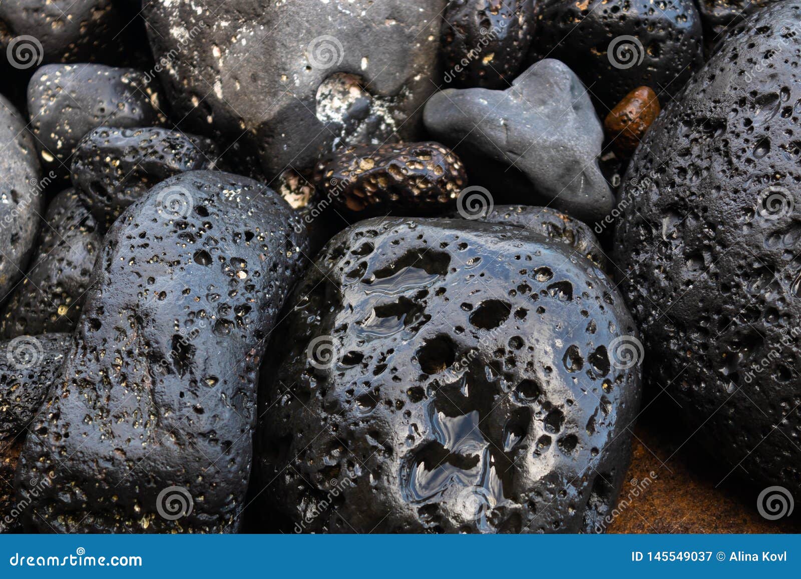 Wet Black Volcanic Stones on the Shore - Image Stock Image - Image of ...