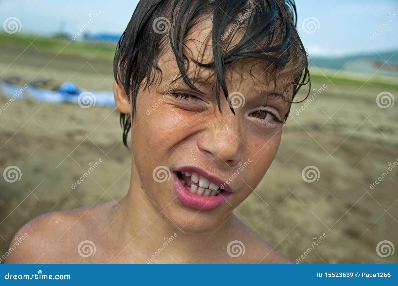 The wet boy stock image. Image of hair, beach, closed - 15523639