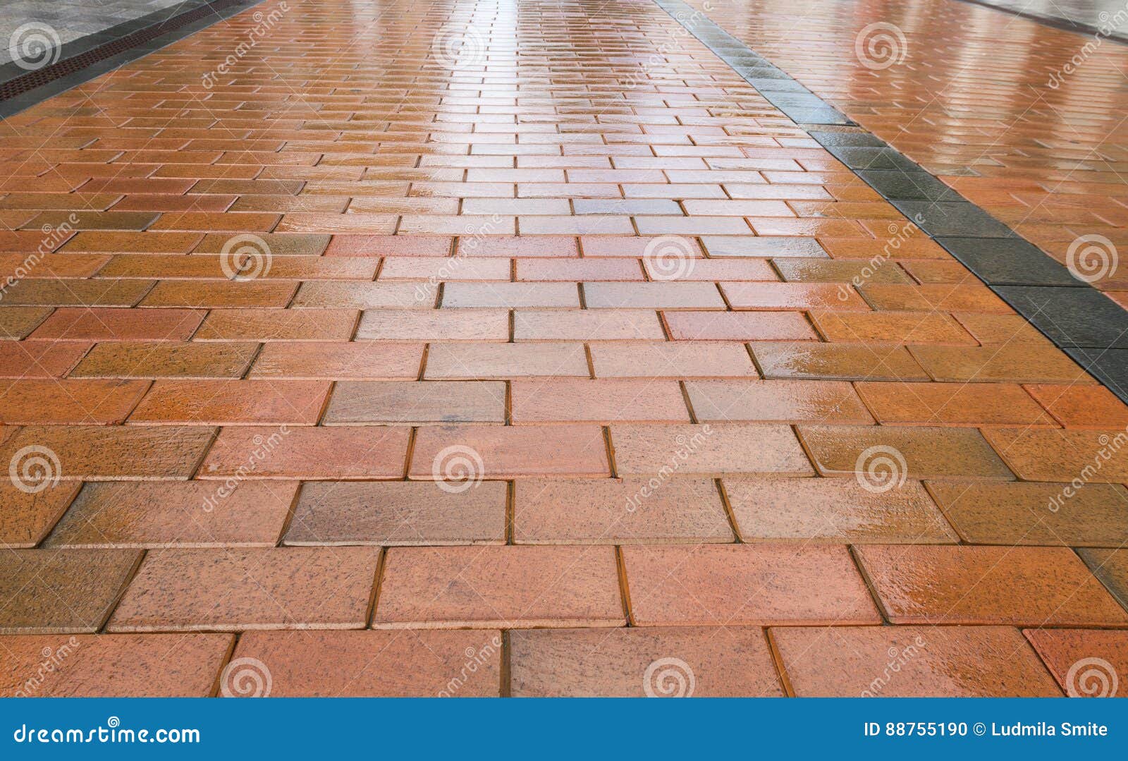 Wet brown pavement. stock photo. Image of material, sidewalk - 88755190