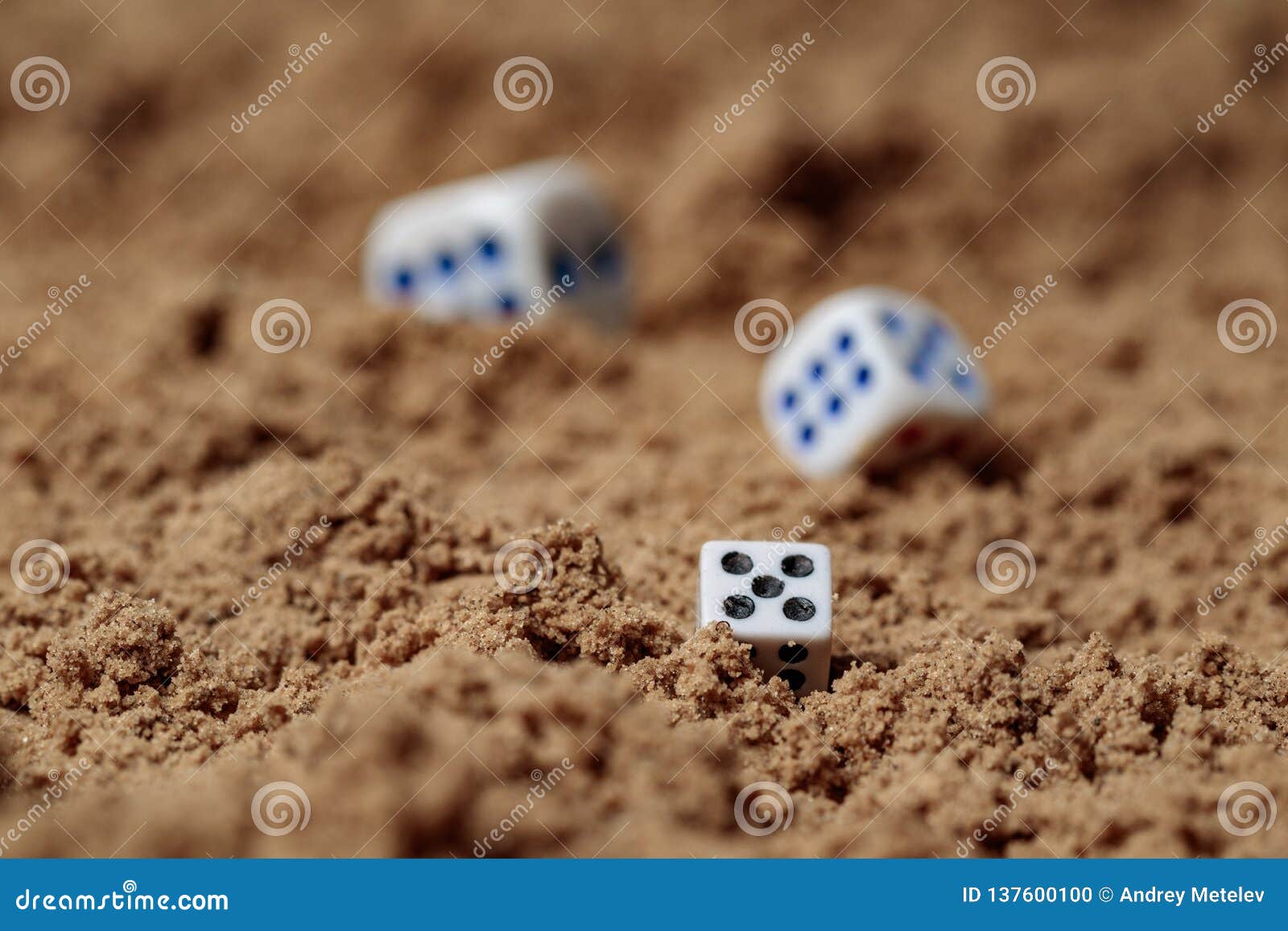 In Wet Brown Sand the Dice are Three Pieces Stock Photo - Image of ...