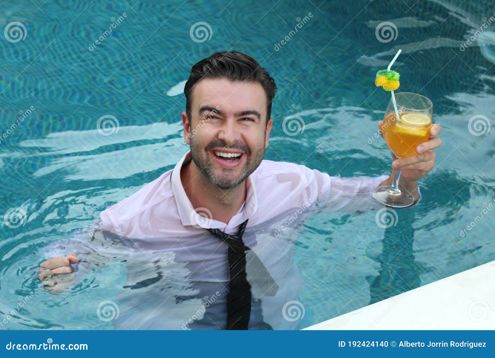 Wet Businessman Drinking Beer in Swimming Pool Stock Photo - Image of ...