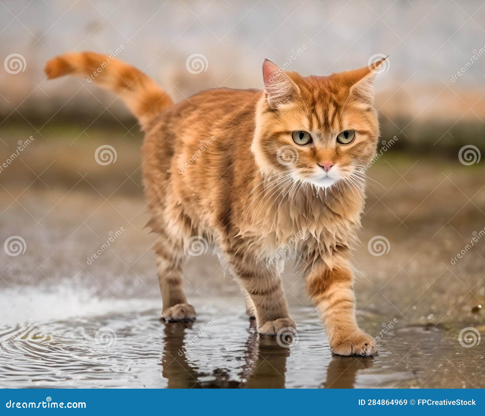 Wet Cat Walking Over a Puddle Stock Illustration - Illustration of ...