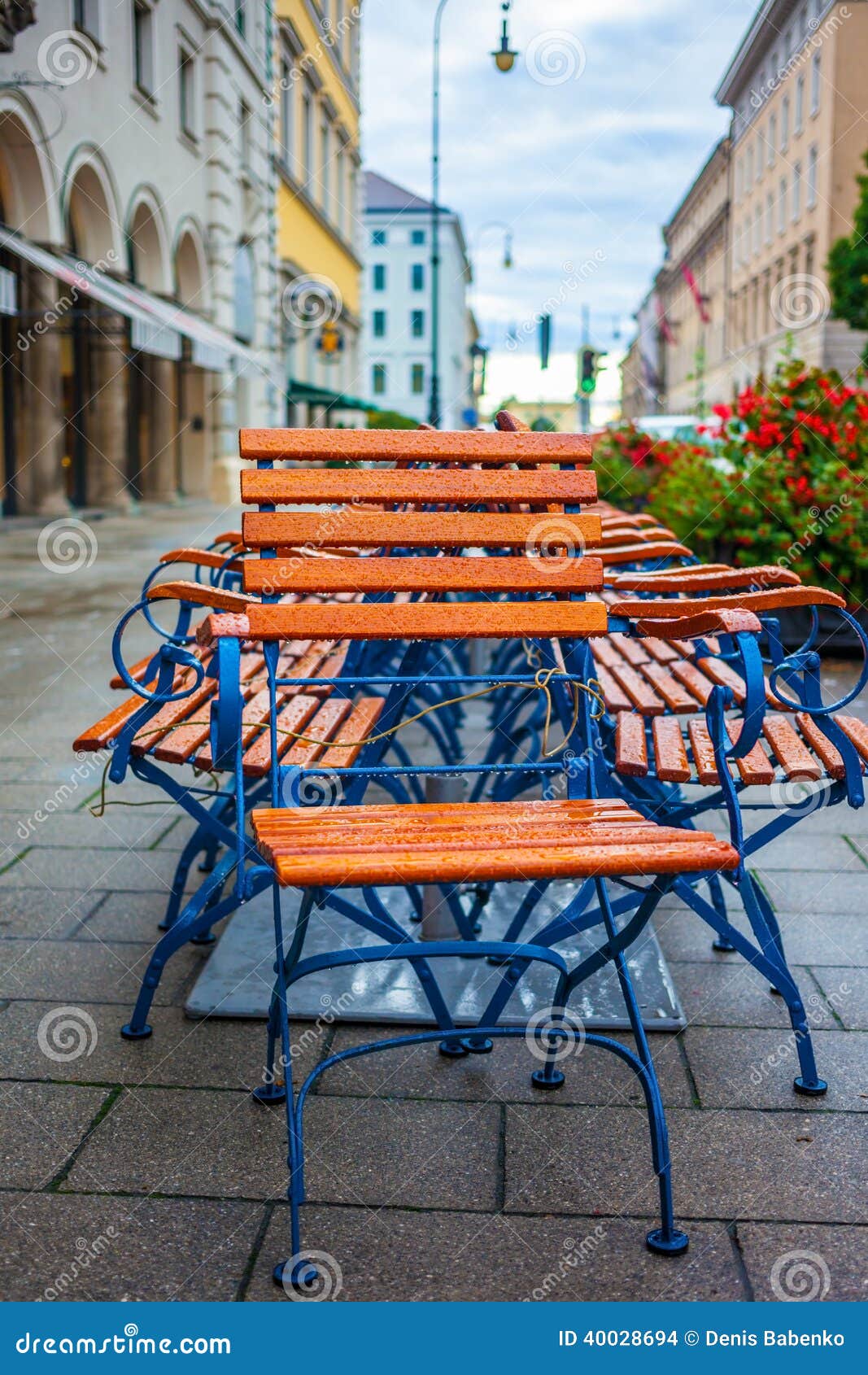 Wet Chairs on Morning Street Stock Photo - Image of rain, city: 40028694