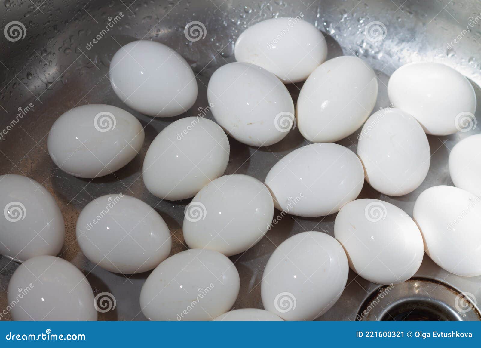 Wet Chicken White Eggs in the Kitchen Sink Washed with Water Stock ...