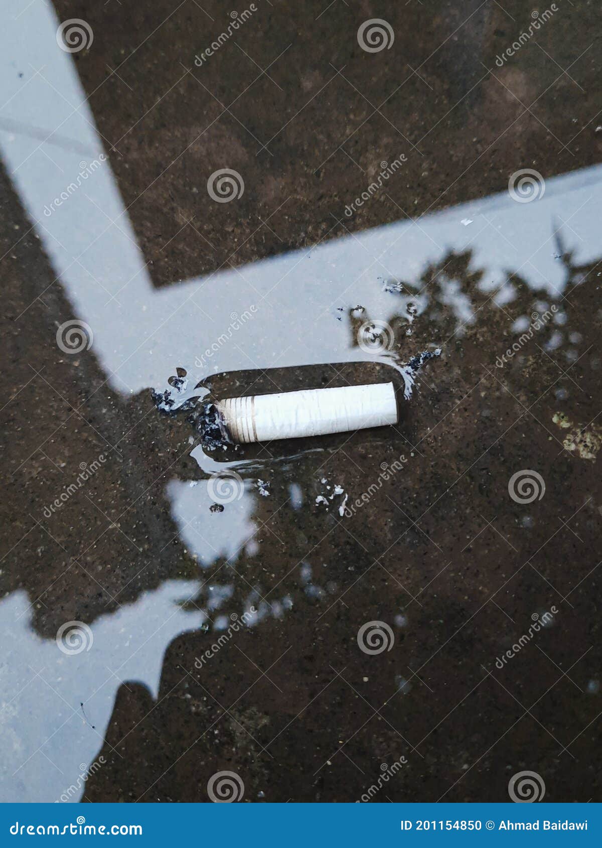 Wet cigarette in a puddle stock photo. Image of cigarette - 201154850