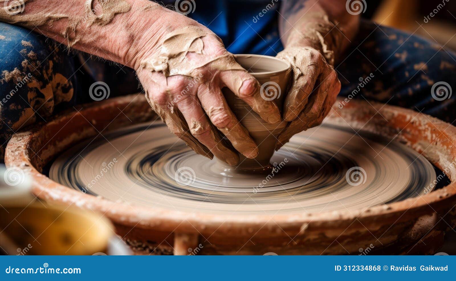 Wet Clay is Molded into a Vase on a Rotating Potters Wheel Stock ...