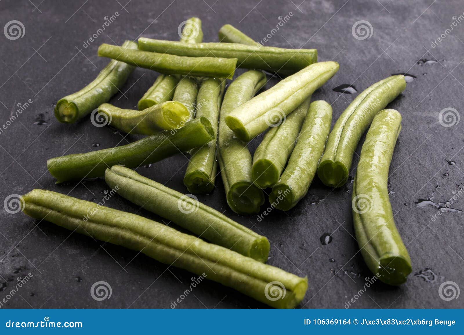 Wet and Clean Green Beans on Slate Stock Photo - Image of delicious ...