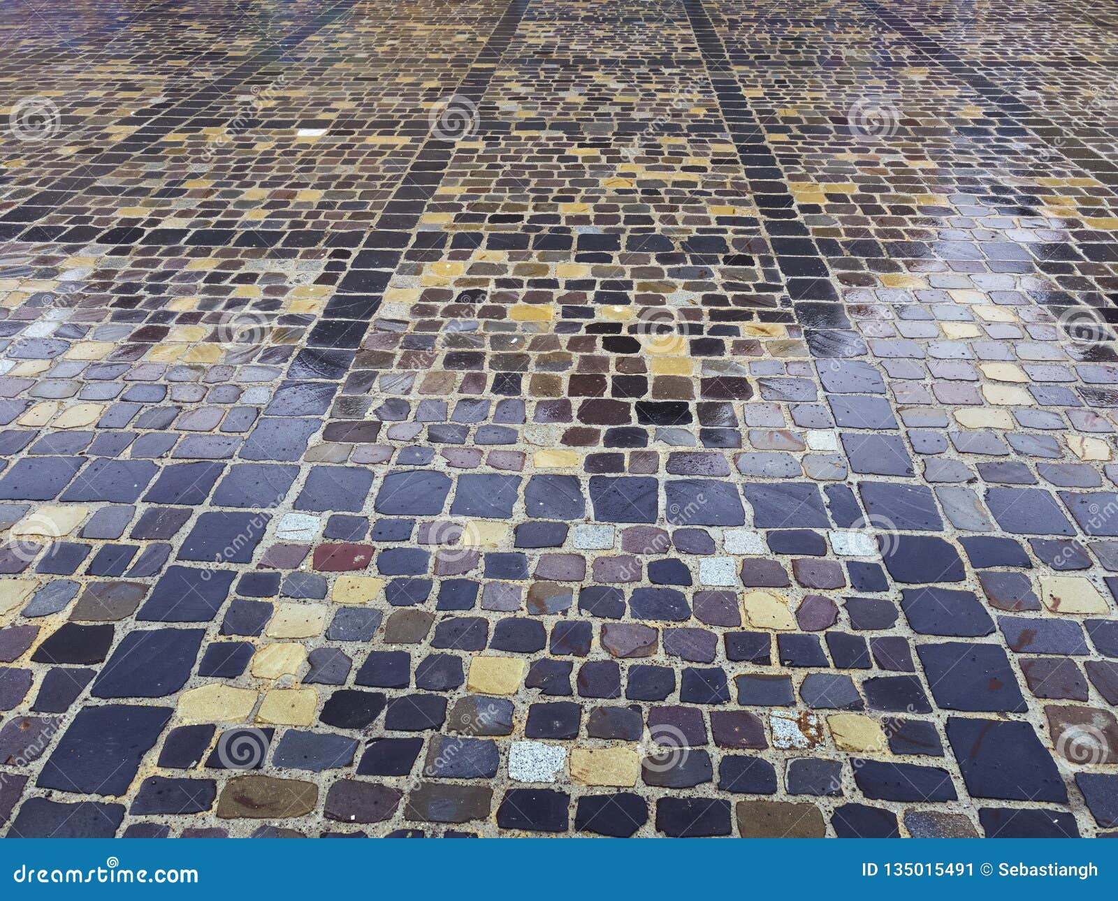 Wet Colored Cobblestone Pavement Stock Image - Image of paved, humid ...