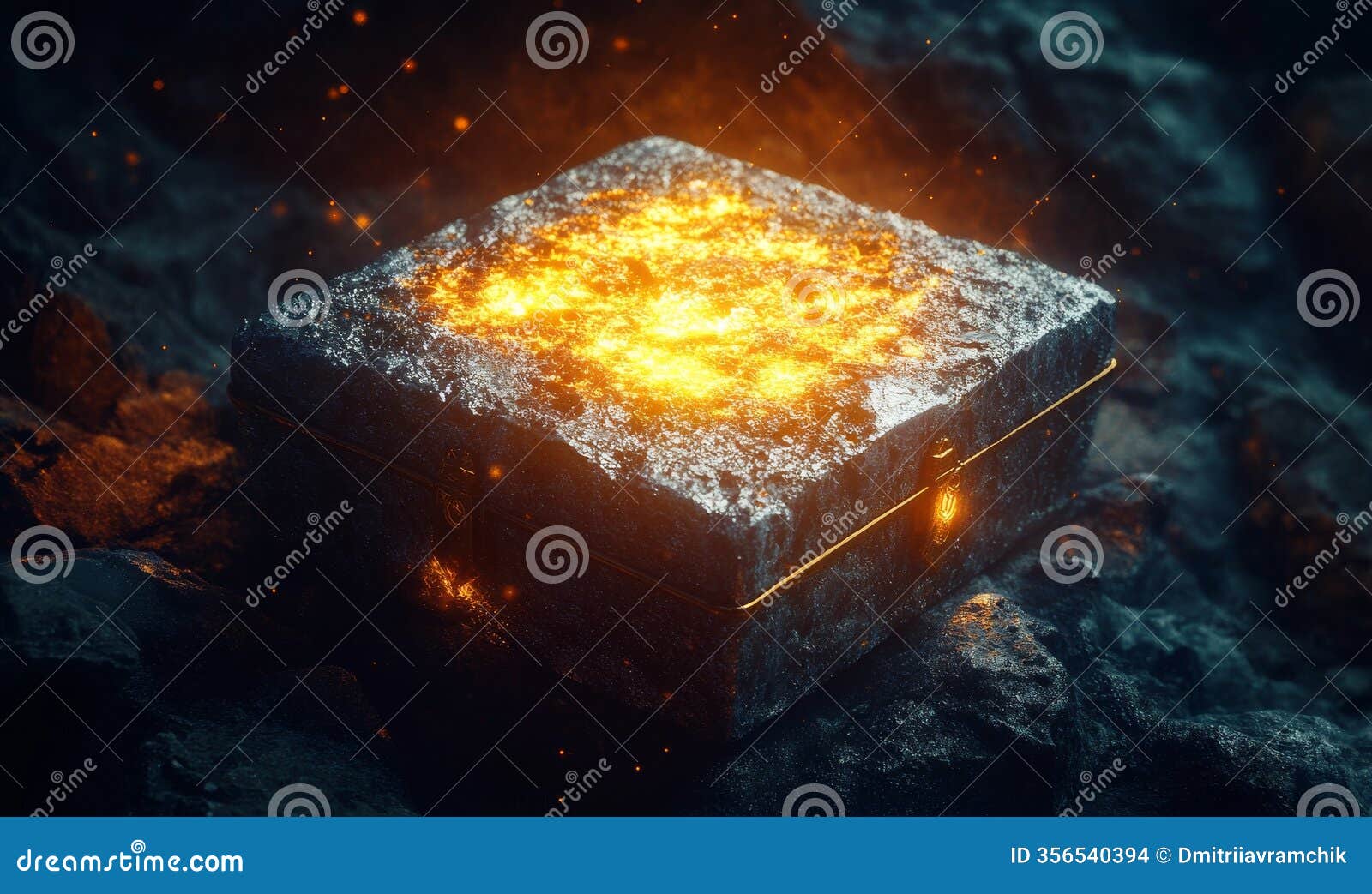 A Wet, Dark, and Enigmatic Stone Pedestal, Highlighted by a Glowing ...